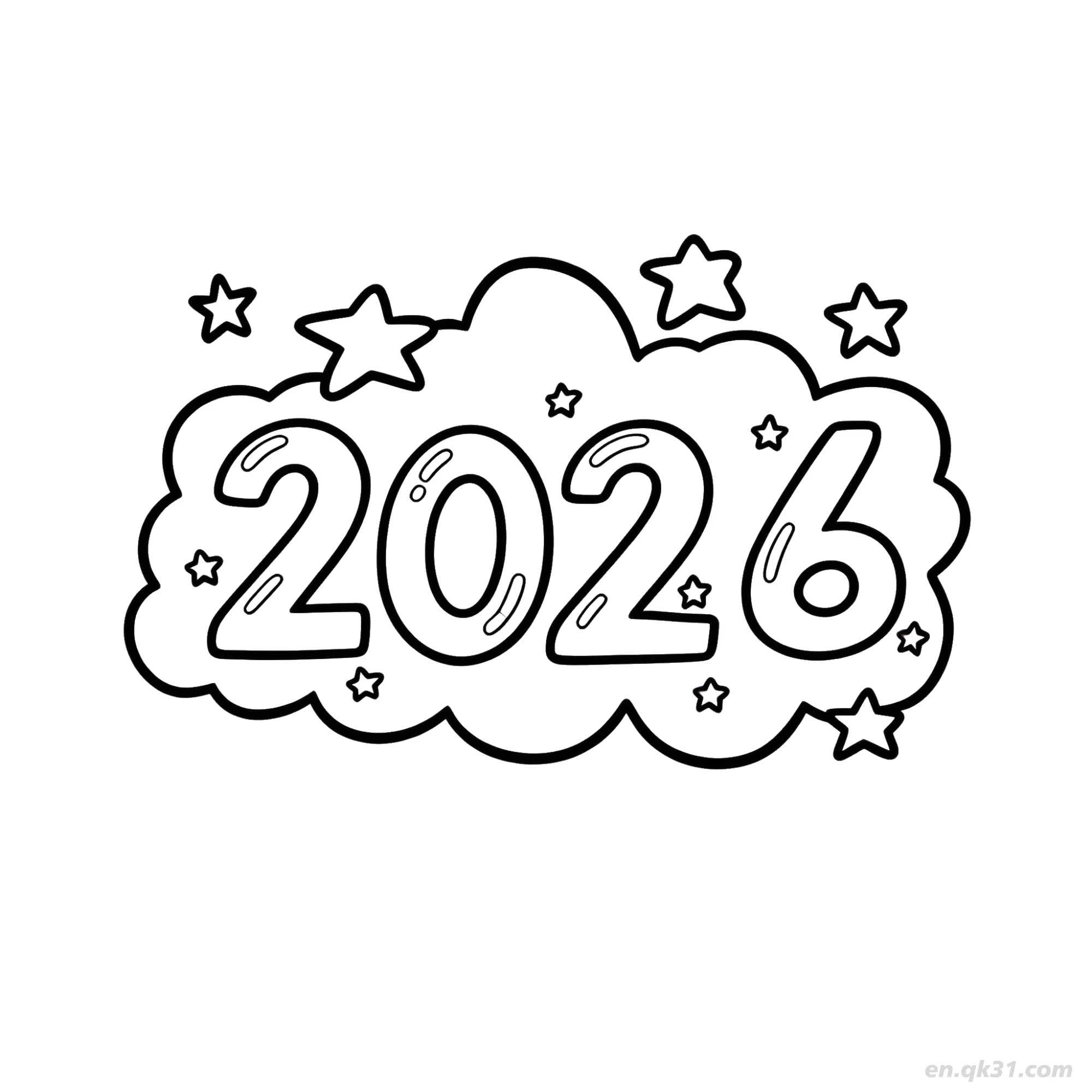Numbers Cloud and Stars 2026 Coloring-QuickDuck Tools